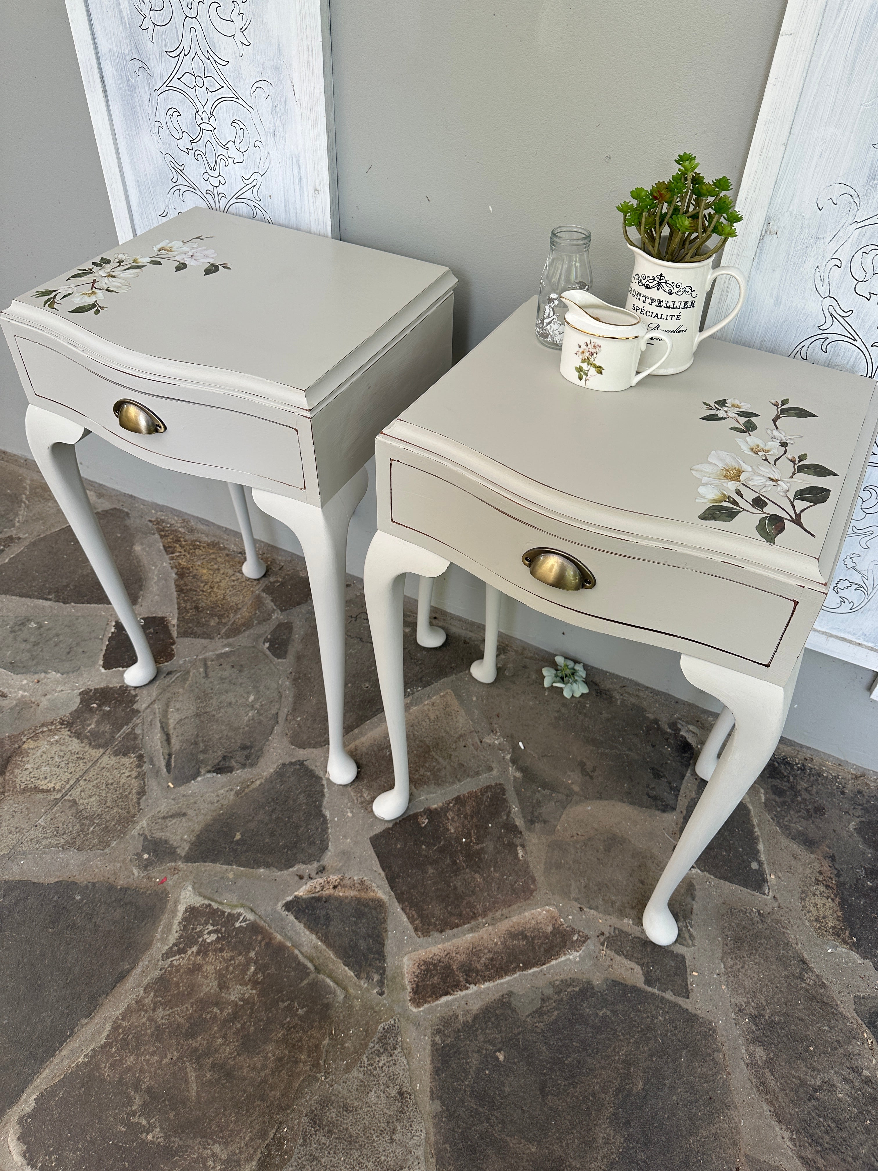 Magnolia Floral Bedside Tables set of Two – Paint Me Vintage