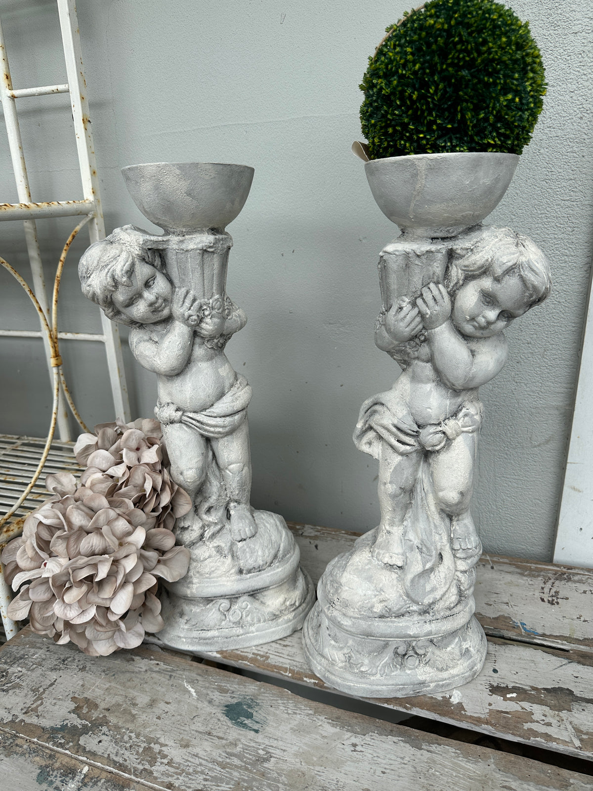 Cherub holding Bowl Paris Grey & white left COLLECT ONLY – Paint Me Vintage