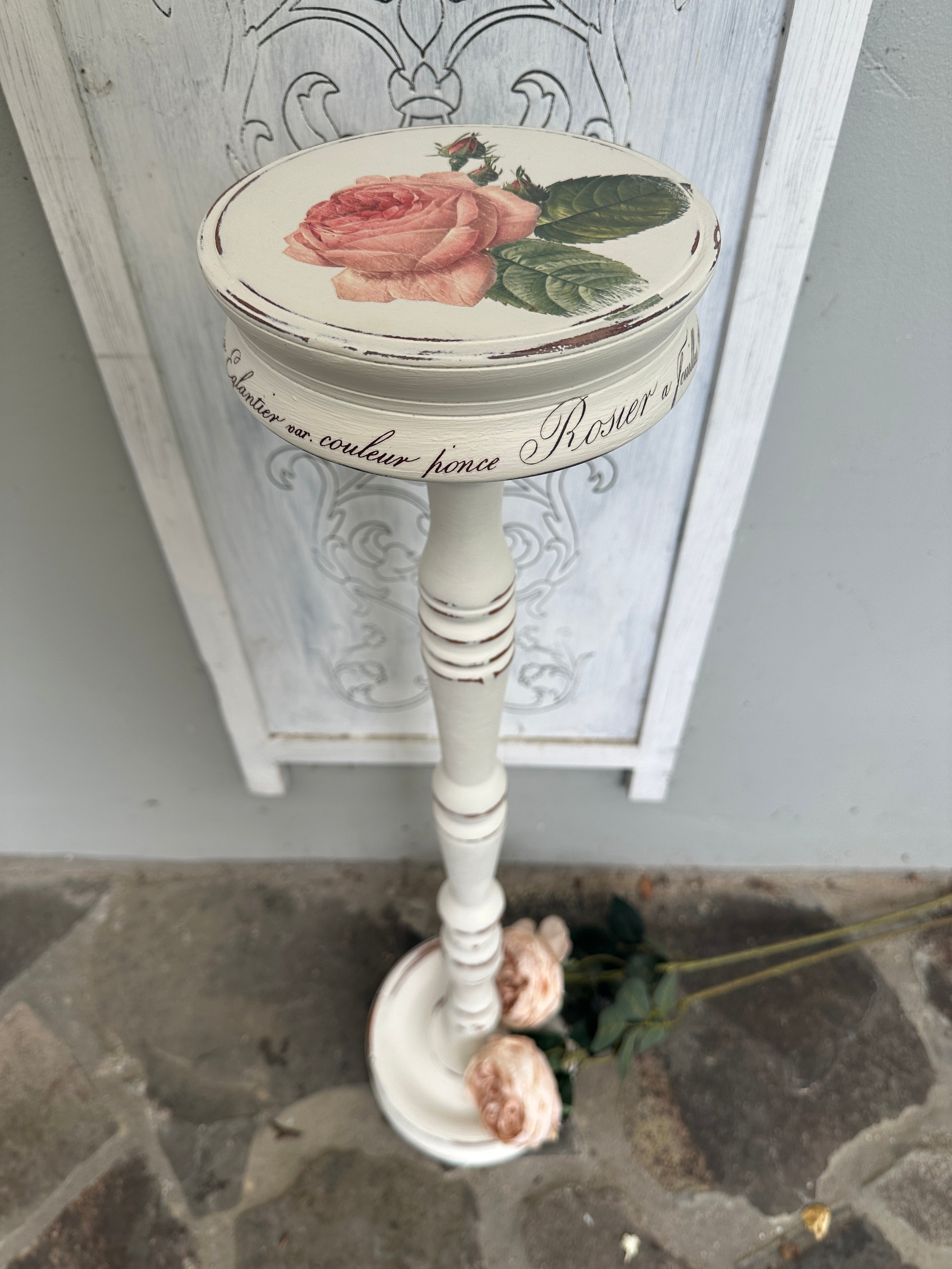 Tall Wooden Stand White & Floral – Paint Me Vintage